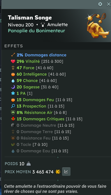 [ESTI] Talisman songe jet moyen 2% do dist + question sur la fm